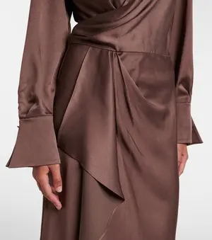 Simkhai Talita Draped Satin Wrap Dress - Brown
