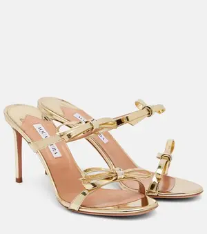 AQUAZZURA Soave 85 Mirrored Faux Leather Mules - Gold