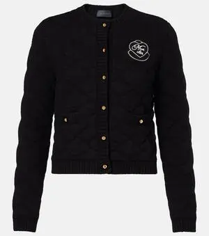 Moncler Logo Quilted Wool-blend Cardigan - Black