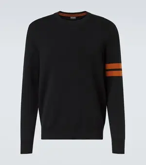 Zegna Striped Wool Crewneck Sweater - Black