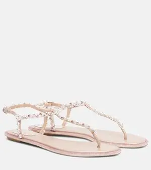 Rene Caovilla Diana Embellished Satin Thong Sandals - Pink