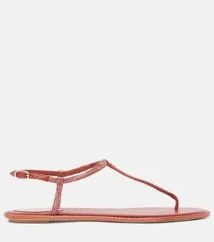 Rene Caovilla Diana Embellished Satin Thong Sandals - Red