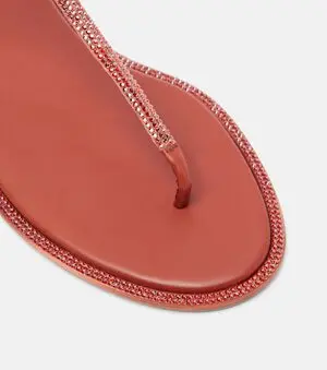 Rene Caovilla Diana Embellished Satin Thong Sandals - Red