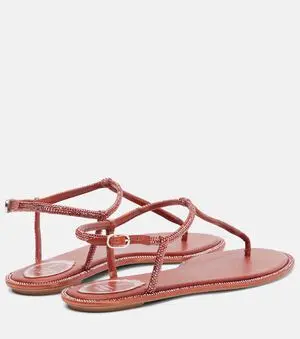 Rene Caovilla Diana Embellished Thong Sandals - Red
