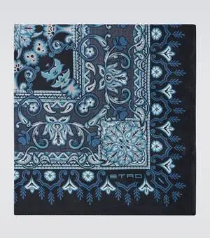 Etro Printed Silk Twill Pocket Square - Blue