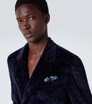 Etro Printed Silk Twill Pocket Square - Blue