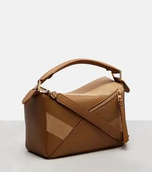 Loewe Puzzle Small Leather And Suede Tote Bag - Brown