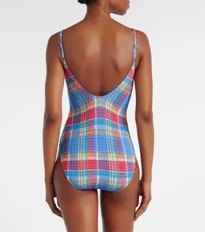 Polo Ralph Lauren Smocked Kennedy Checked Swimsuit - Multicoloured