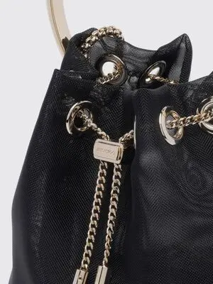 JIMMY CHOO Mesh Drawstring Bucket Bag With Gold Tone Hoop Handle - Black