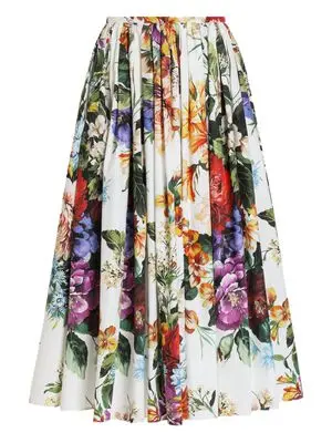 Dolce & Gabbana Floral Print Cotton Midi Skirt - White