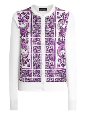 Dolce & Gabbana Maiolica Print Silk Cardigan - Purple