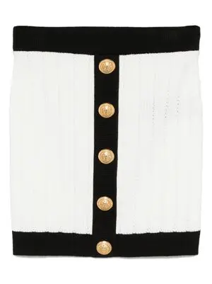 Balmain Knitted Buttoned Mini Skirt - White