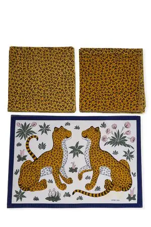 Hermès Blue & Multicolor '2 Leopards' Cotton Napkin Set - Multi