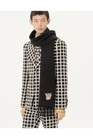 Valentino Garavani Embroidered Wool And Cashmere Scarf - Black