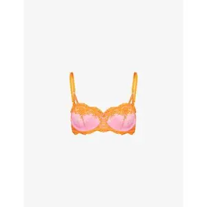 SAVAGE X FENTY Lacestruck Unlined Balconette Lace Bra - Rose Day Pink/sol Orange