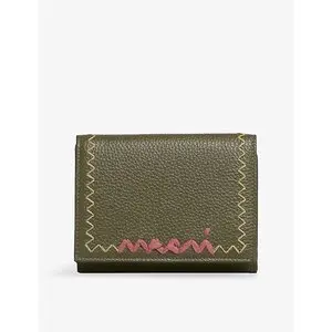 Marni Embroidered-logo Tri-fold Leather Wallet - Green