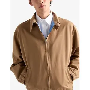 Prada Pointed-collar Logo-print Cotton Jacket - Brown