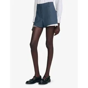 Sandro Striped High-rise Woven Shorts
