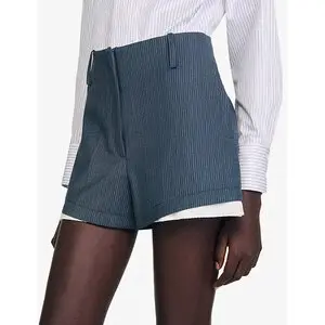 Sandro Striped High-rise Woven Shorts