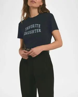 FAVORITE DAUGHTER Cropped Collegiate T-shirt - Navy
