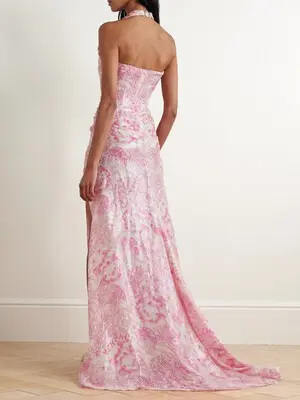 Versace Embellished Metallic Printed Silk-blend Chiffon Gown