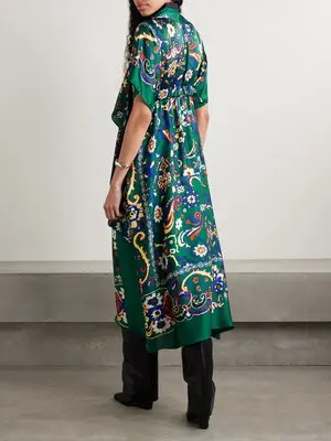 Sacai Draped Printed Satin Midi Dress