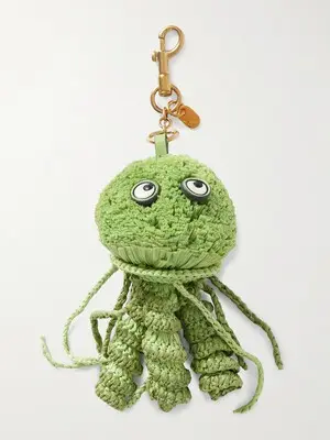 ANYA HINDMARCH Jellyfish Leather-trimmed Raffia Keychain - Green
