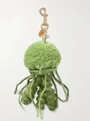 ANYA HINDMARCH Jellyfish Leather-trimmed Raffia Keychain - Green