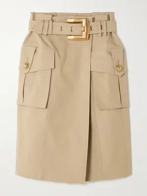 Balmain Belted Wrap-effect Cotton-gabardine Skirt