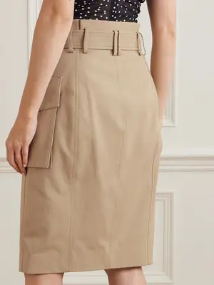 Balmain Belted Wrap-effect Cotton-gabardine Skirt