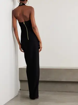 Balmain Button-embellished Knitted Halterneck Maxi Dress