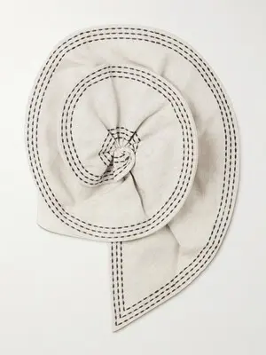 ANDRES OTALORA Appliquéd Topstitched Linen Bustier Top - Neutrals