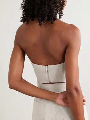 ANDRES OTALORA Appliquéd Topstitched Linen Bustier Top