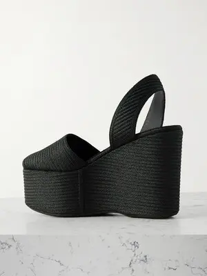 Alaïa Straw Slingback Platform Wedge Sandals - Black