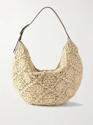 Tory Burch Leather-trimmed Woven Raffia Shoulder Bag