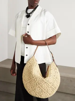 Tory Burch Leather-trimmed Woven Raffia Shoulder Bag