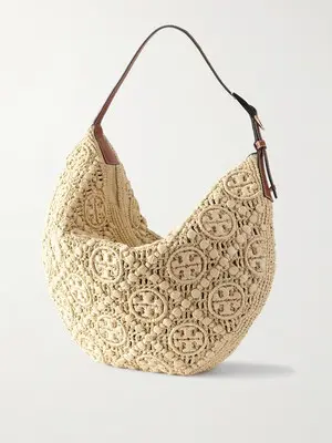 Tory Burch Leather-trimmed Woven Raffia Shoulder Bag