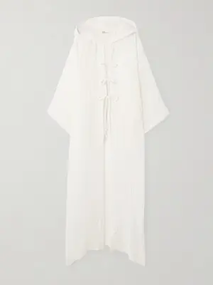 Lisa Marie Fernandez Hooded Crinkled Linen-blend Gauze Kaftan - White