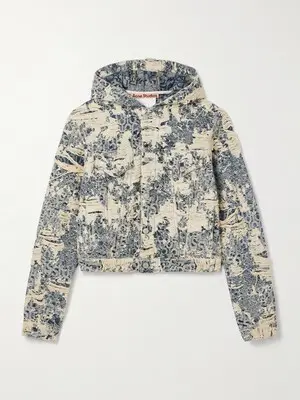 Acne Studios Hooded Distressed Denim Jacket - Gray