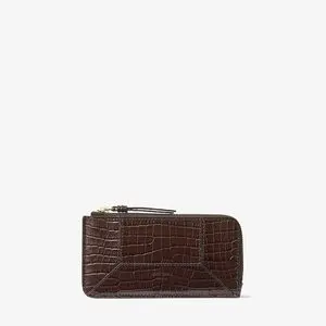 JIMMY CHOO Dm Lise-z Chocolate Croc Embossed Calf Leather Coin Purse - Chocolate/gold