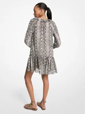 Michael Kors Snake Print Georgette Ruffle Mini Dress