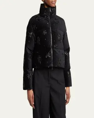 Moncler Nelles Embellished Down Puffer Jacket