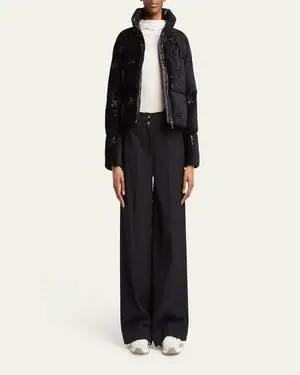 Moncler Nelles Embellished Down Puffer Jacket