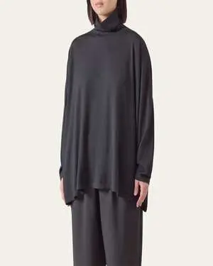 Eskandar Wide Scrunch Neck Top