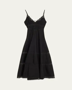 LoveShackFancy Catryn Lace-trim Midi Dress - Black