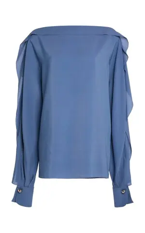 LANVIN Ruffled Silk Blend Blouse - Blue