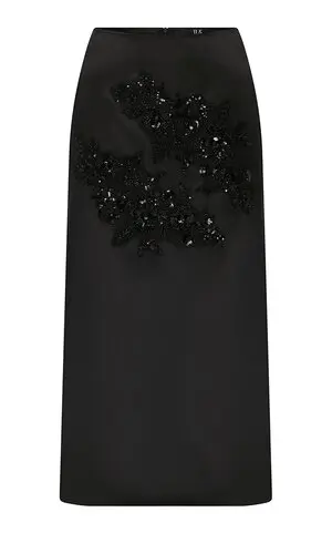 Ila Pixie Embellished Silk-organza Midi Skirt - Black
