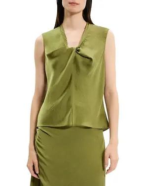Theory Twist Neck Blouse In Crushed Satin