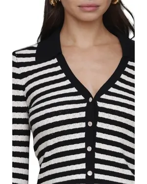 Avec Les Filles Striped Polo Cardigan