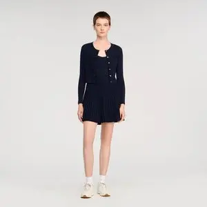 Sandro Fitted Fine Knit Cardigan - Navy Blue